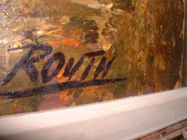 Oil painting signed "Routh" of trees bordering a river | The Baheyeldin ...