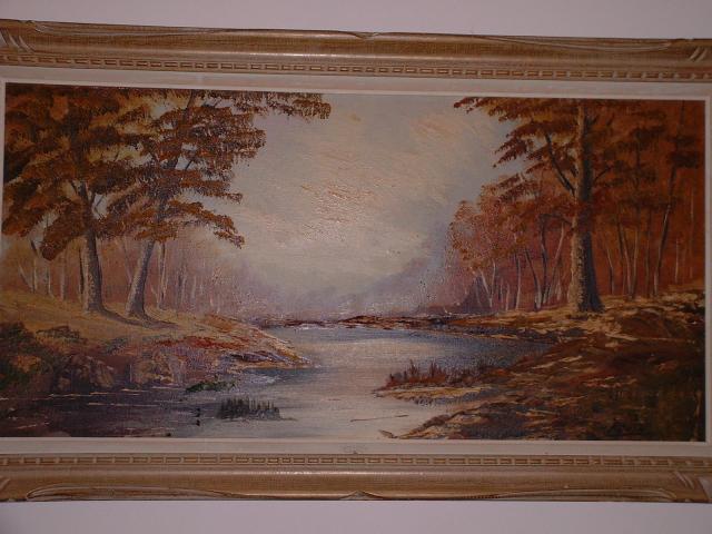 Oil painting signed "Routh" of trees bordering a river | The Baheyeldin ...