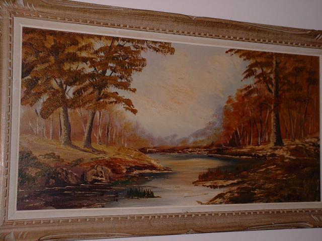 Oil painting signed "Routh" of trees bordering a river | The Baheyeldin ...
